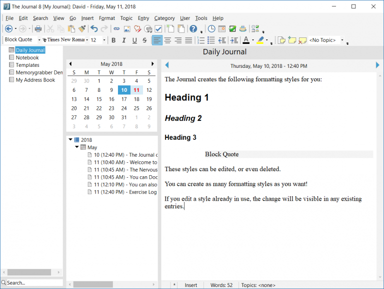 DavidRM Software's The Journal – Write, Organize, Remember, Find